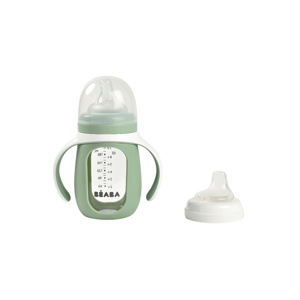 BEABA Biberão de Treinamento 2 em 1 210ml Vidro Verde - Compra Segura